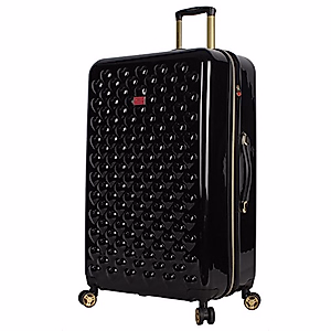 Betsey Johnson 30 Inch Checked Luggage Collection - Expandable Scratch Resistant (ABS + PC) Hardside Suitcase - Designer Lightweight Bag with 8-Rolling Spinner Wheels (Heart to Heart Black, 30in)
