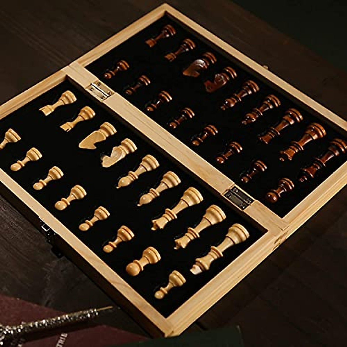 Multipurpose 11.8" Magnetic Wooden Folding Chess Set, Game Board Interior for Storage for Adults Beginner Chess Board