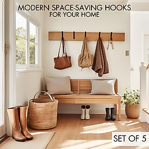 Decorative Coat Hooks For Wall Mount Set of 5 - Stylish and Sturdy Black Metal Double Hooks Are Perfect To Hang Your Jackets, Towels Or Hats - A Modern Addition To Any Farmhouse or Minimal Home Decor