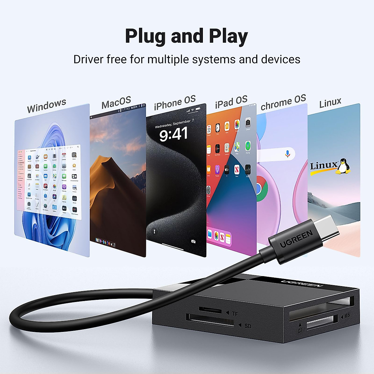 UGREEN USB C SD Card Reader 4-in-1 Memory Card Adapter External SD Micro SD MS CF Compact Flash Camera Card Reader Compatible with iPhone 15, Trail Camera, Game Camera, MacBook, iPad