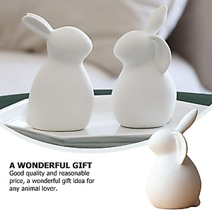 Amosfun Ceramics Bunny Figurine Easter White Bunny Figurines Home Decor Rabbits Ornaments for Home Easter Garden Micro Landscape Decorations White