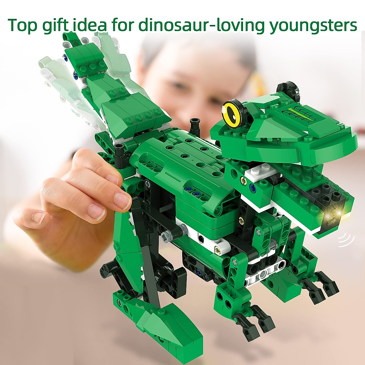 QLT Dinosaur Building Toy, Compatible with Lego, Moved by Gesture or Voice Control, STEM Building Kit Best Gift for Jurassic Lovers Age 8 9 10 11 12+