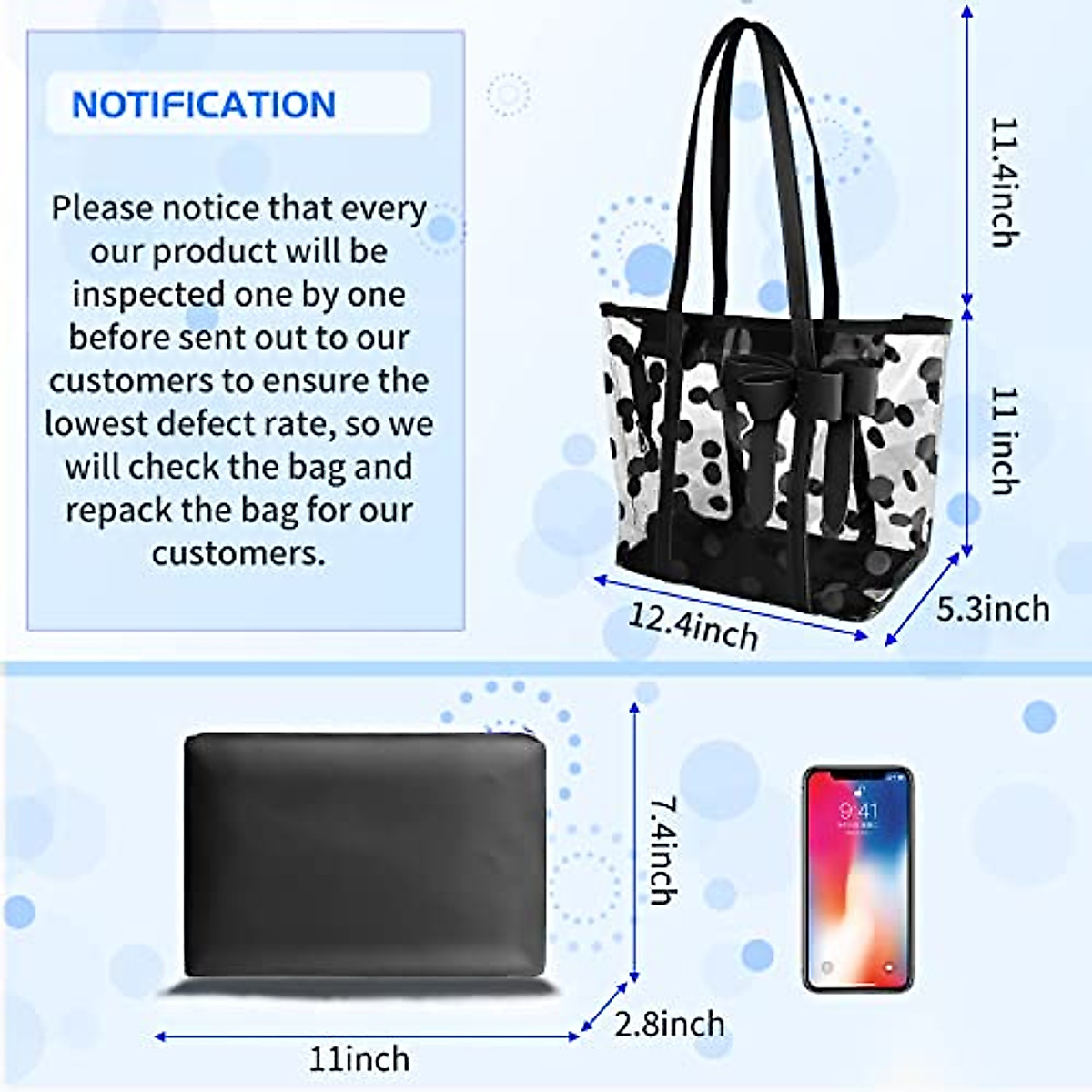 PG6 FF1 Women Waterproof Clear Tote Bags Shoulder Bag Handbag Beach Bag Shopping Bag Work Bag, Black, One Size