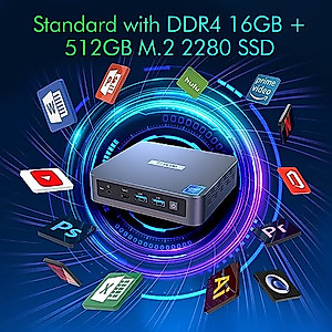 Trycoo WI-6 Mini PC, Intel 12th Gen N100 Mini Computer,16GB DDR4 RAM 512GB SSD,Triple 4K Display/2*USB3.0/WiFi/Bluetooth/Full Function Type-C/Gigabit Ethernet/Support 64GB RAM and 2TB SSD Extensions