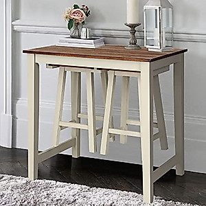 COSTWAY 3 Pieces Dining Set, Counter Height Pub Table Set with 2 Saddle Stools, Industrial Wood Breakfast Table Set for Bar, Kitchen, Living Room, Restaurant