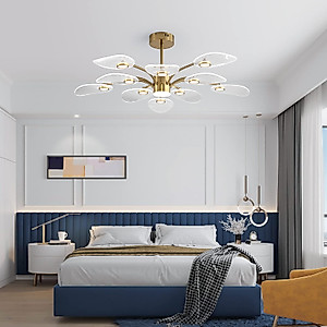 Ganeed Modern Sputnik Chandelier,56W Dimmable LED Pendant Light with 10 Lights,Gold Plating Branch Chandeliers Mid Century Hanging Light for Dining Room, Bedroom,Living Room,Kitchen,Hotel