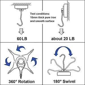 DIYMAG Swivel Swing Magnetic Hooks,Strong Heavy Duty Neodymium Magnet Hooks - Great for Your Refrigerator and Other Magnetic Surfaces - Pack of 6
