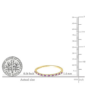 Dazzlingrock Collection Round Amethyst & White Diamond Thin Stackable Wedding Band for Women in 10K Yellow Gold, Size 6