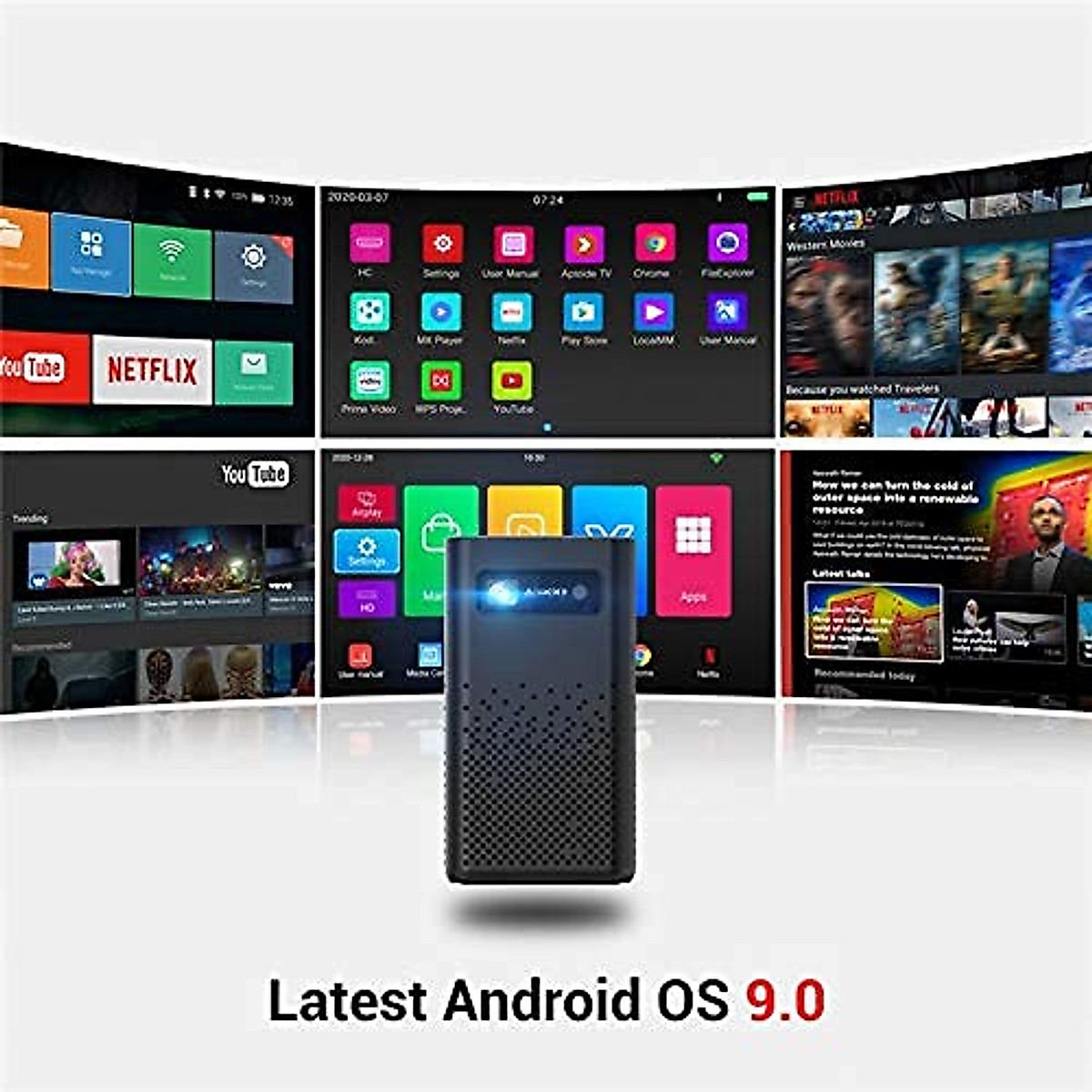 DROOS P20 Mini Portable Pico Smart Android WiFi 1080P Screenless TV LED DLP Projector for Mobile Smartphone 4K Cinema (Size : Upda(projectors)