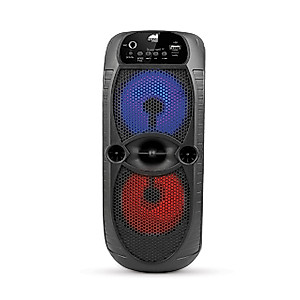 Naxa Electronics NDS-4503 Portable Dual 4″ Wireless Party Speaker with Disco Lights, Up to 2 Hours Play Time, FM Tuner, USB Port, MicroSD Card Slot, and 3.5mm Input, Black
