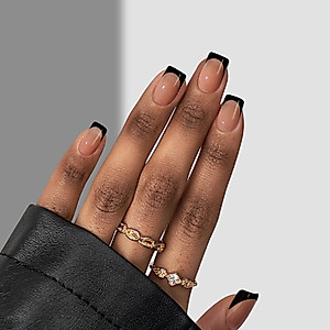 BTArtboxnails XCOATTIPS French Tip Nails - 160pcs Short Square Black French Tip Press on Nails, French Tip Gel Nails Fake Acrylic Nail Tips for DIY Valentines Day Gift Nail Art