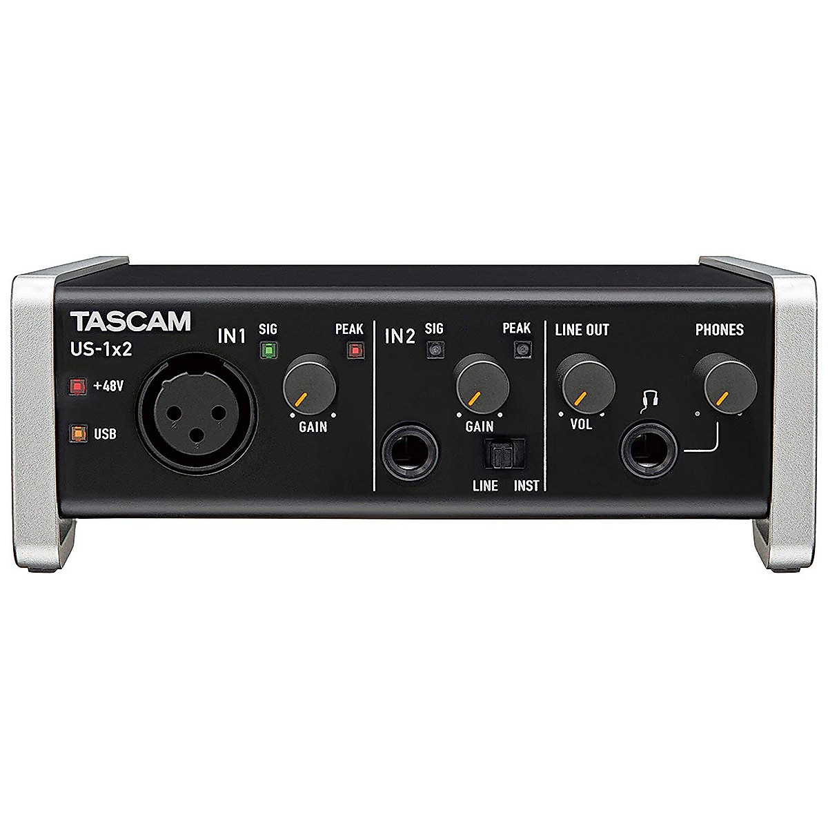 Tascam US-1x2 USB Audio/MIDI Interface with Microphone Preamps and iOS Compatibility