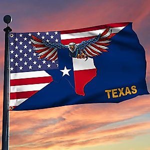 Texas Eagle Behind American Flag, American Eagle Veteran Flag, 3x5 Double 3x5inch