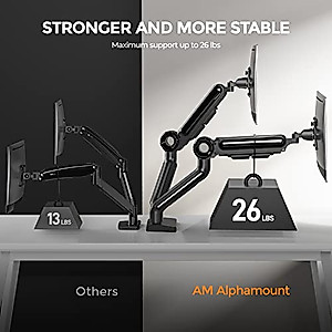 AM alphamount Dual Monitor Stand, Ultrawide 13-35 Inch Dual Monitor Mount, Height Adjustable Gas Spring Monitor Arm Desk Mount for 2 Monitors Full Motion VESA Bracket, Each Arm Holds up to 26.4lbs