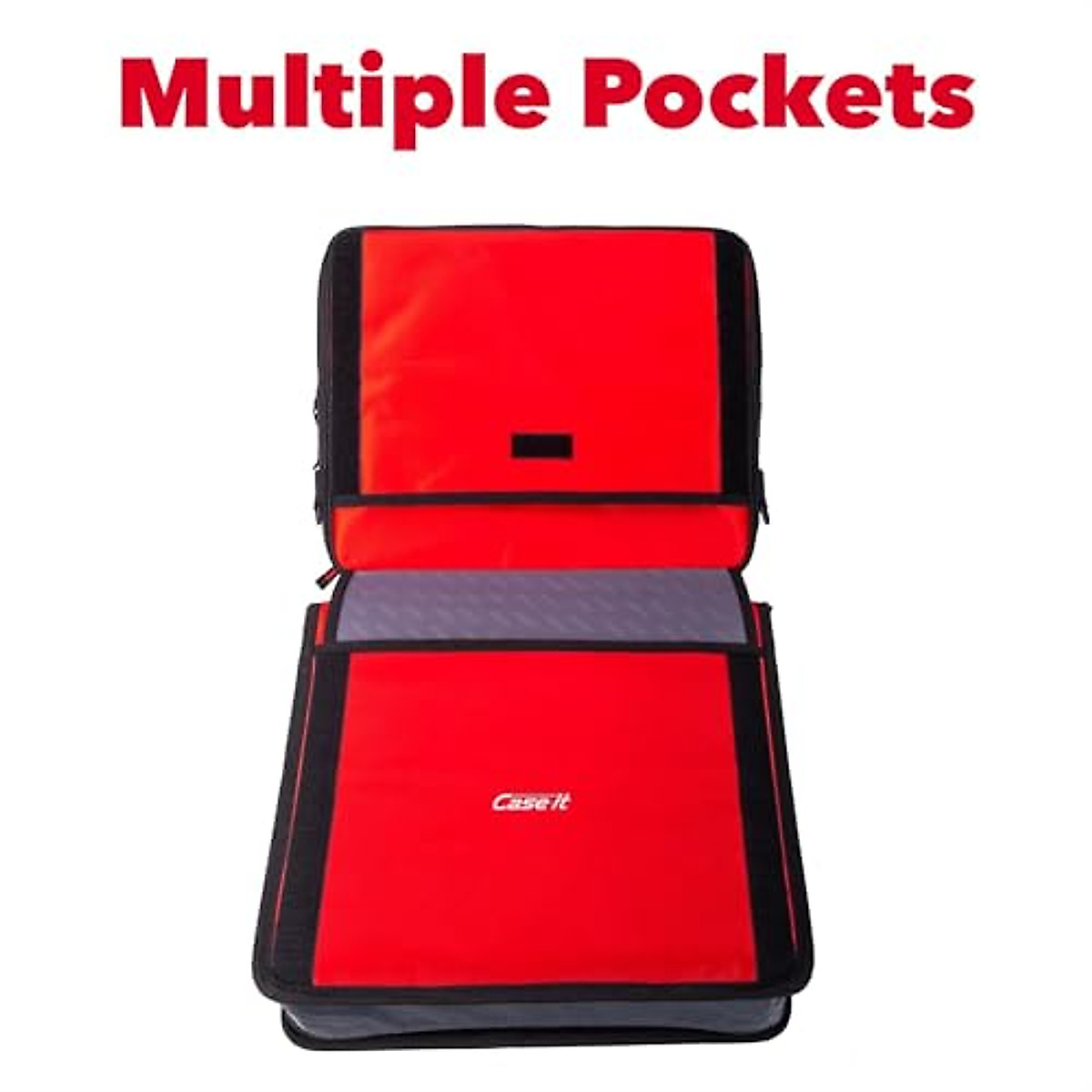 Case-it The Universal 2.0 Zipper Binder -1.5 Inch O-Ring - Removable Padded Pocket Holds Up to 13" Laptop/Tablet - Multiple Pockets - 325 Page Capacity - Comes with Shoulder Strap - Fire Red LT-207