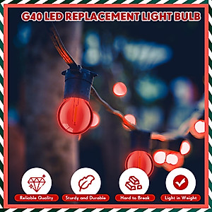 LEIFIDE 50 Pcs G40 Globe Replacement Light Bulbs LED Outdoor String Light 1w for Christmas Plastic Bulb with C7 E12 Candelabra Screw Base Indoor Patio Lights Decor (Red)