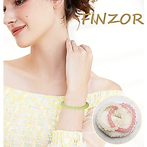 FINZOR 24Pcs 8mm Beaded Stretch Bracelet Handmade Round Glass Bracelet for Women Multicolor Matte Beads Elastic Bracelet Shining Beads Wristband Valentines Jewelry