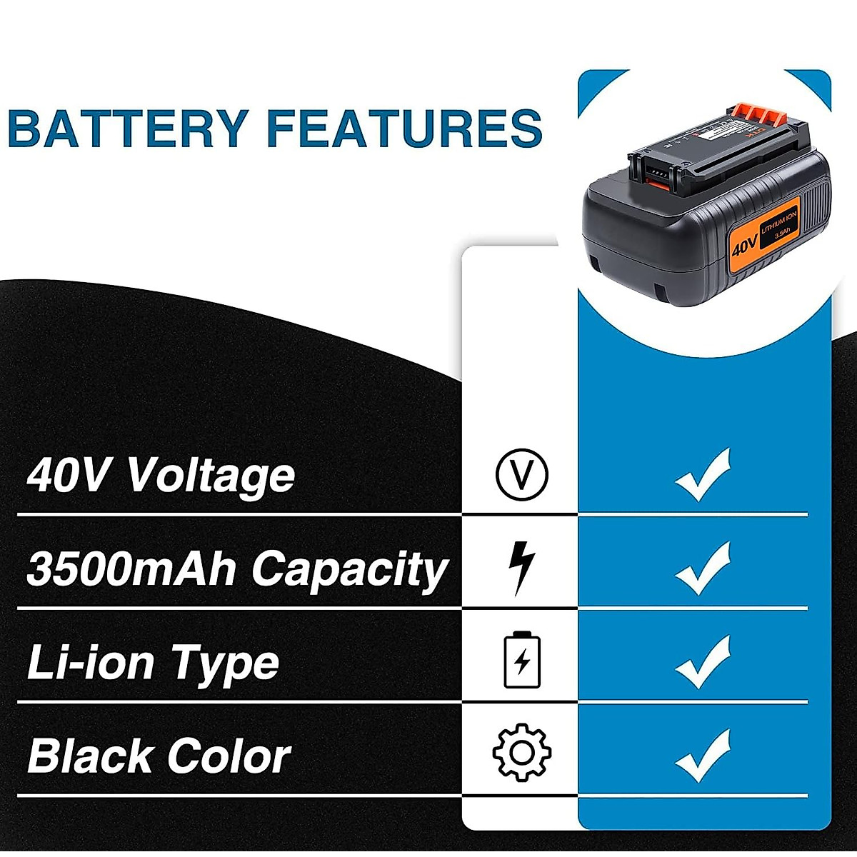 DTK 3.5Ah 40V MAX Battery Replacement for Black and Decker 40V Lithium Battery LBX2040 LBX36 LBXR36 LBXR2036 LST540 LST136W Replacement for Black&Decker 40V Lithium Battery