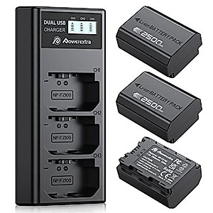 Powerextra Replace for Sony NP-FZ100 Battery and LCD Triple Charger for Firmware 2.0 Sony Alpha A7 III, A7R III, A9, Sony Alpha 9, A7R3, a6600, a7R IV, Alpha a9 II, Alpha 9R, A9R, Alpha 9S Camera