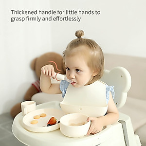 YOOFOREA 6 Piece Silicone Baby Feeding Set I Roll Up Bibs, Bowls, Spoons, for Babies Toddlers Boys Girls I 100% Food Grade Silicone I BPA BPS PVC Free, Dishwasher Safe, Easy to Clean (Tea & Cream)