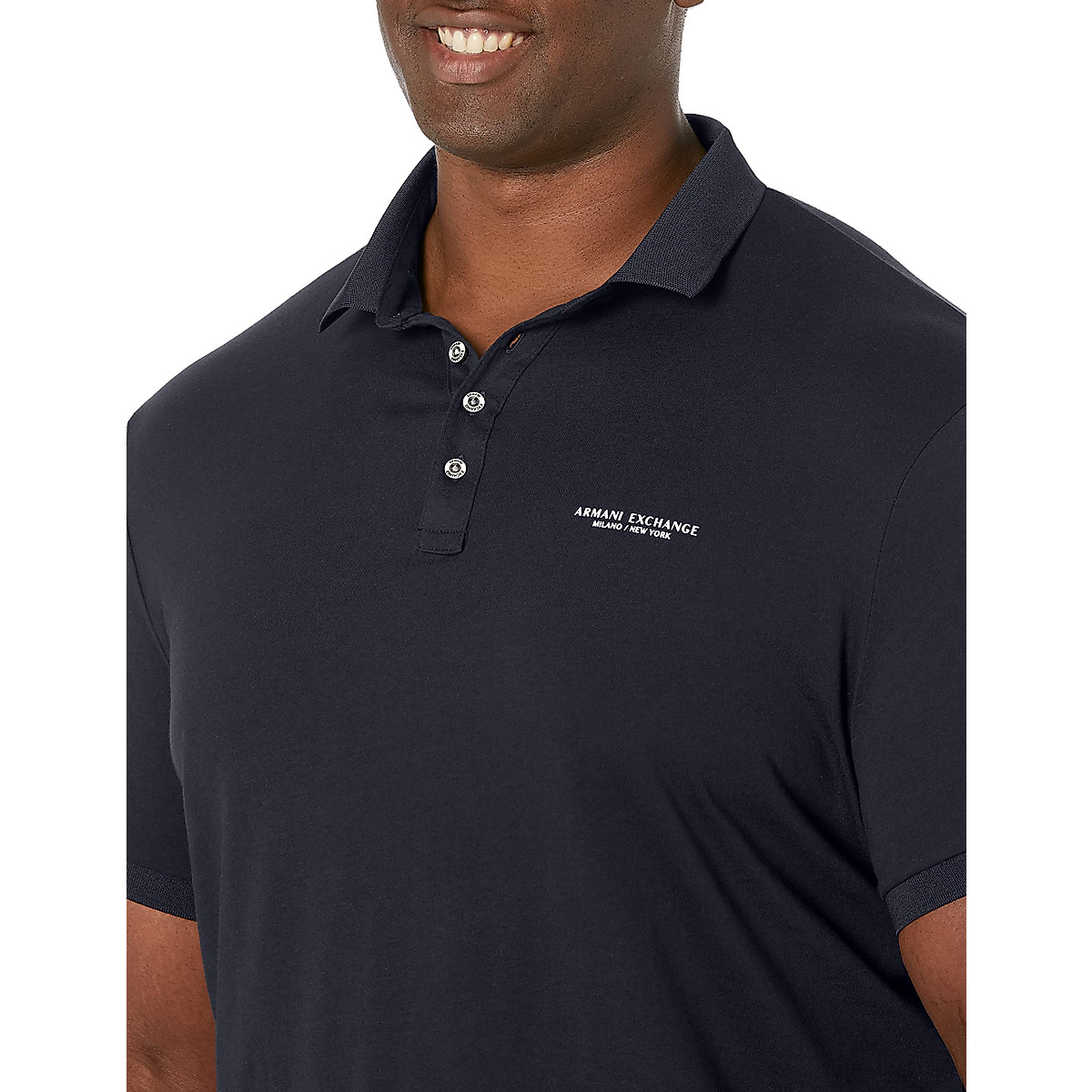 A｜X ARMANI EXCHANGE Men's Short Sleeve Contrast Logo Jersey Polo, Navy, M