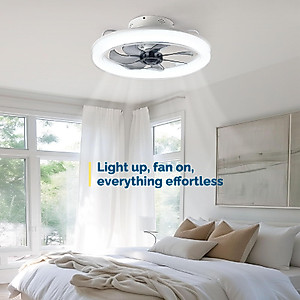 Orison Smart Ceiling Fans with Lights, 20'' Low Profile Ceiling Fan with Remote and App Control, Flush Mount Ceiling Fan with Voice Control, Compatible with Alexa & Google Home (White)