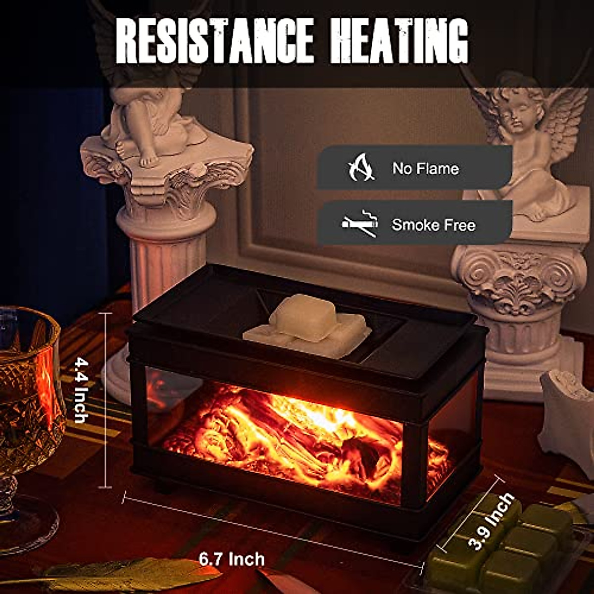 YSong Freestanding Flickering Fireplace Wax Warmer,Electric Wax Melt Warmer,Wax Warmer for Scented Wax Melts,Metal Wax Melter,Wax Burner Fragrance Warmer for Home Decor Office,Birthday Gifts for Women