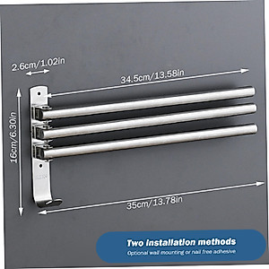 CNAFGBGG Swivel Towel Rack, 3-Arms Stainless Steel Swivel Towel Bar, Wall Towel Holder Self-Adhesive Bath Towel Holder, Wall Mount Space Saving Bathroom Towel Bar for Kitchen, Toilet