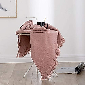 Simple&Opulence Cotton Muslin Throw Blanket for Bed, Couch, Knit Woven Gauze Blanket with Tassels, Soft Lightweight Cozy Pre-Washed Breathable Farmhouse Decoration for All-Season (Dusty Rose)