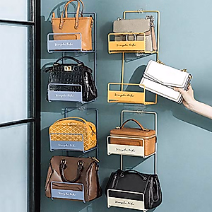 Kelendle 2 Tiers Metal Handbag Hanger No Drilling Hanging Purses Organizer Rack Bags Storage Holder for Cabinet Closet Door, Green