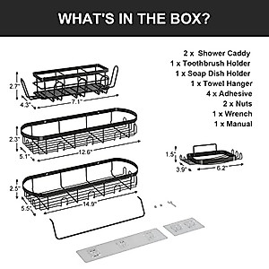 ANTOPY 2 Tier Fruit Basket with 2 Banana Hangers, Countertop Fruit Vegetable Basket Bowl for Kitchen Counter & Shower Caddy Shelf Rack with Soap Dish Toothbrush Holder Shower Organizer 4 Pack