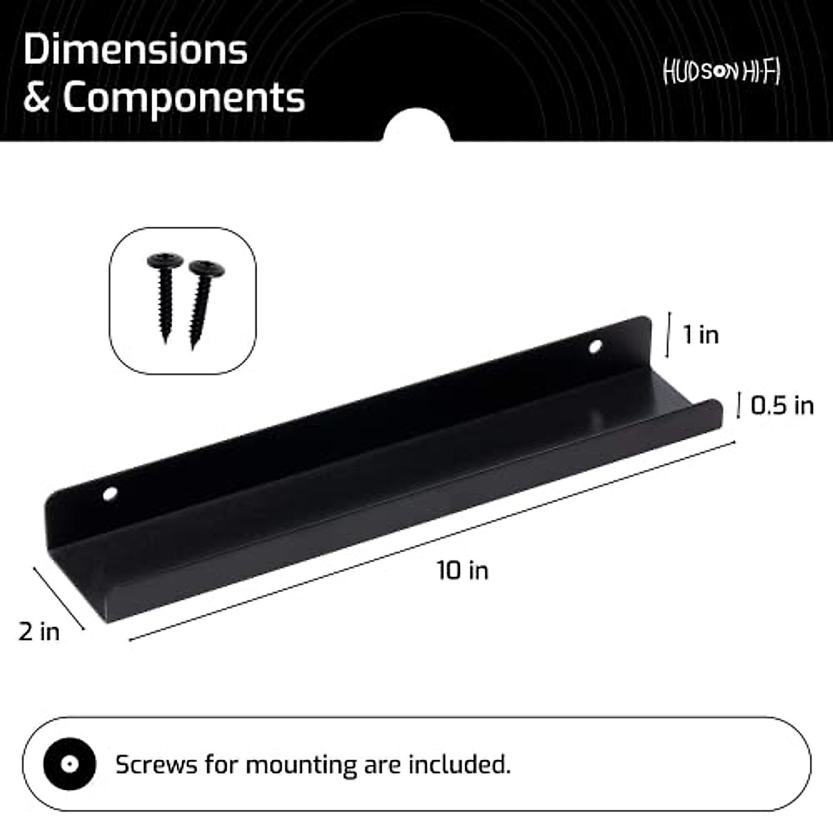 Hudson Hi-Fi Floating Vinyl Shelves - 1 CT Vinyl Record Wall Shelves for Quick Access & Safekeeping - Black Satin Wall Shelves & Record Storage Wall - Minimalist Album Mount for Wall