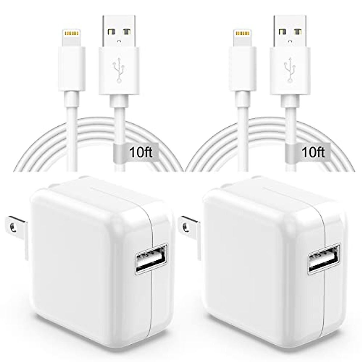 Apple iPad Charger Wall Charger and Cord 10 ft 2Set,12W iPad Charger Fast Charging Block & iPad Charger Cord 10 ft Apple Certified Lightning Cable for iPad 7th 8th 9th Generation,iPad Air/Mini,iPhone