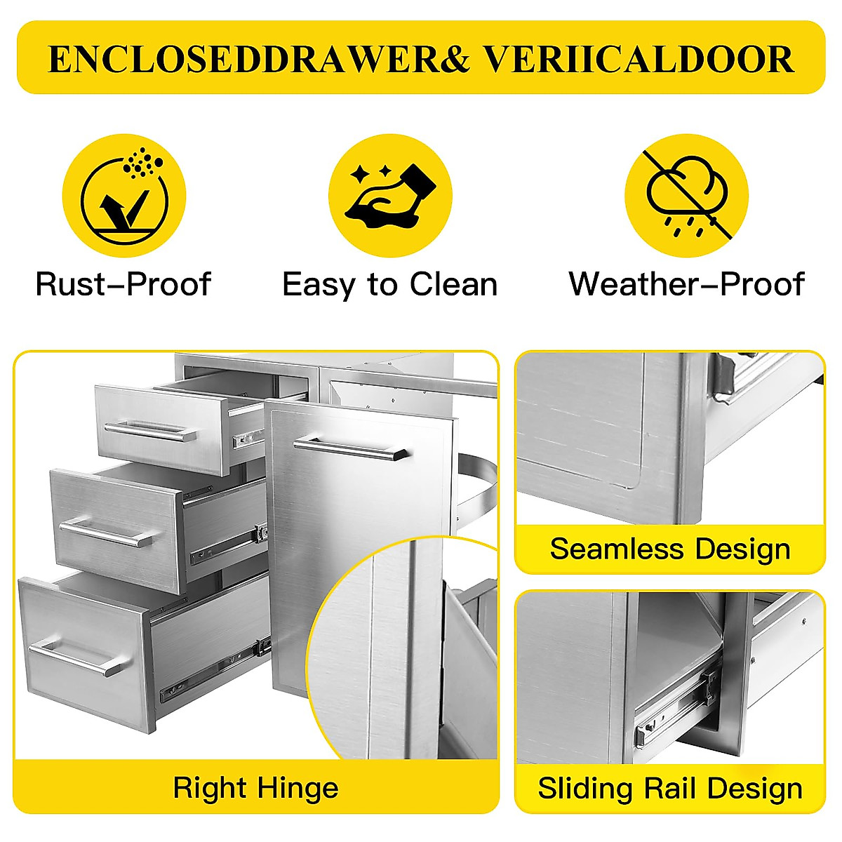 Globamboo Outdoor Kitchen Drawer Combo, BBQ Access Trash Drawer Combo with Propane Tank Tray, Outdoor Kitchen for BBQ Island, Grilling Station, Outside Cabinet (29.5" WX22.6 HX21.7 D)（Left Drawer）
