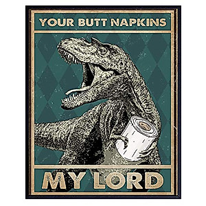 Your Butt Napkins My Lord - Funny Bathroom Wall Decor - Dinosaur Dino Wall Decor - Boys Bathroom Decor - Gothic Bathroom Wall Art Decoration - Bath Wall Decor - Restroom Sign - Toilet Paper Wall Art