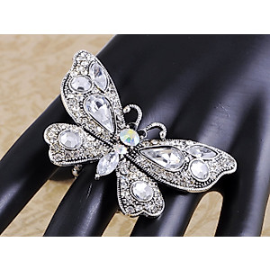Alilang Czech Clear Crystal Rhinestone Butterfly Birthstone Bridal Wedding Gift Adjustable Ring