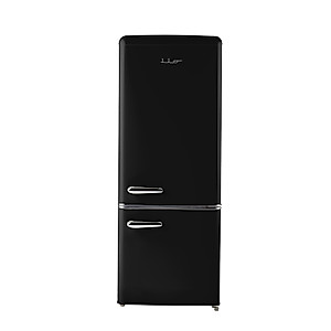 iio 22" 7 cu ft Retro Christmas Small Refrigerator with Freezer Bottom, Mini Fridge for Bedroom, 3 Glass replacement Shelves, LED Light, 2 Drawers Dorm RV (Black)