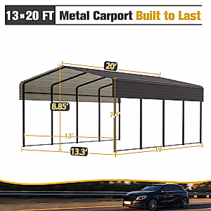 LZbeiteM Car Port, 13x20 FT Metal Carport, Heavy Duty Carport Canopy, Metal Garage Car Tent, Outdoor Car Shelter Shade with Galvanized Steel Roof, Frame, for Car, Truck, Pickup, SUV, Tractor, and Boat