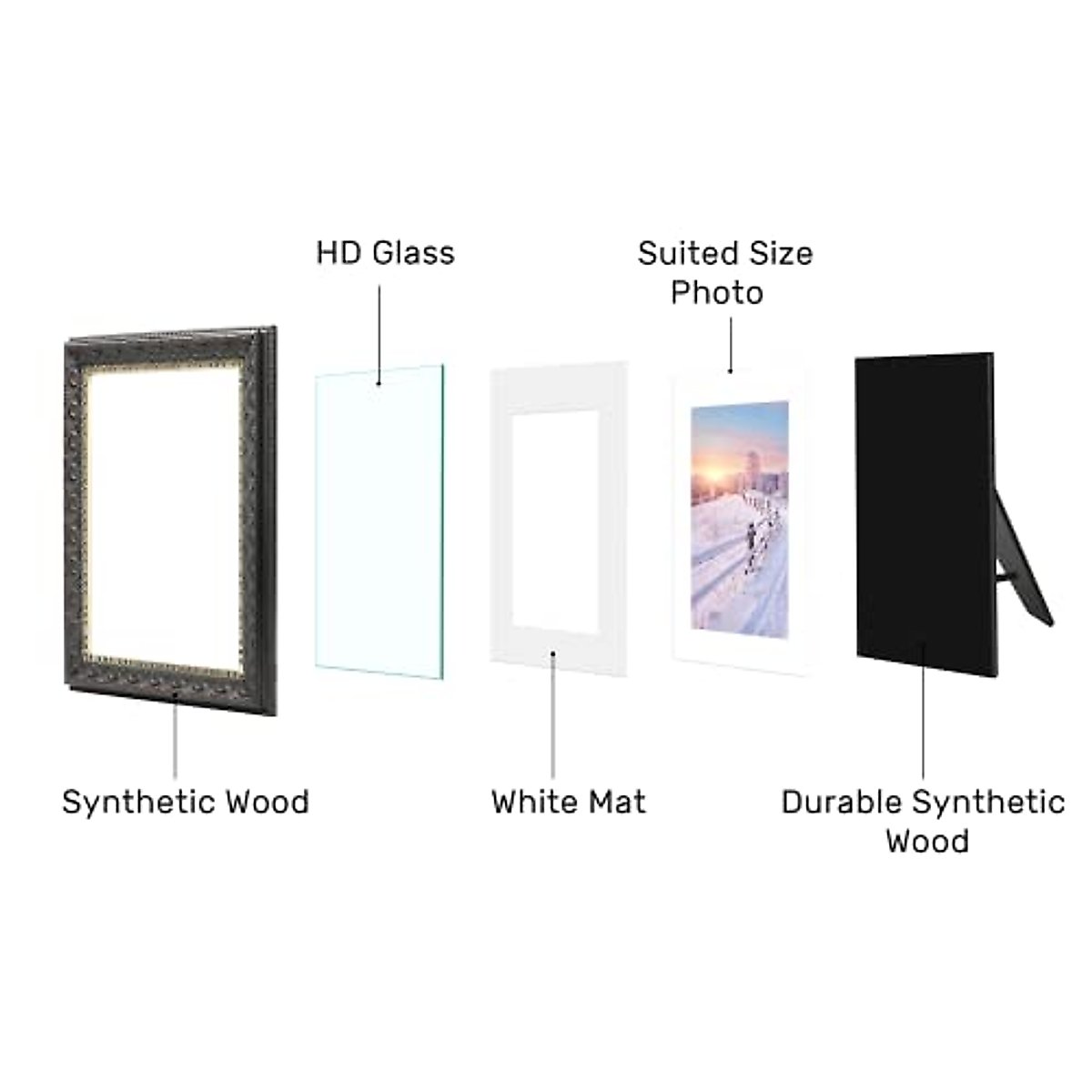 MEIGIX Home 8x10 Frame with High Definition Glass Surface, Anti-Wood Matt Frame, Display Picture 6x8 with Pad or 8x10 without Pad, for Wall or Desktop Display (Barocco Black)