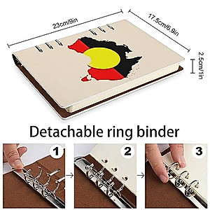 Australian Aboriginal Flag Map Notebook Cover 6-Ring Binder Portable Planner Book Loose-Leaf Cover for Home Office
