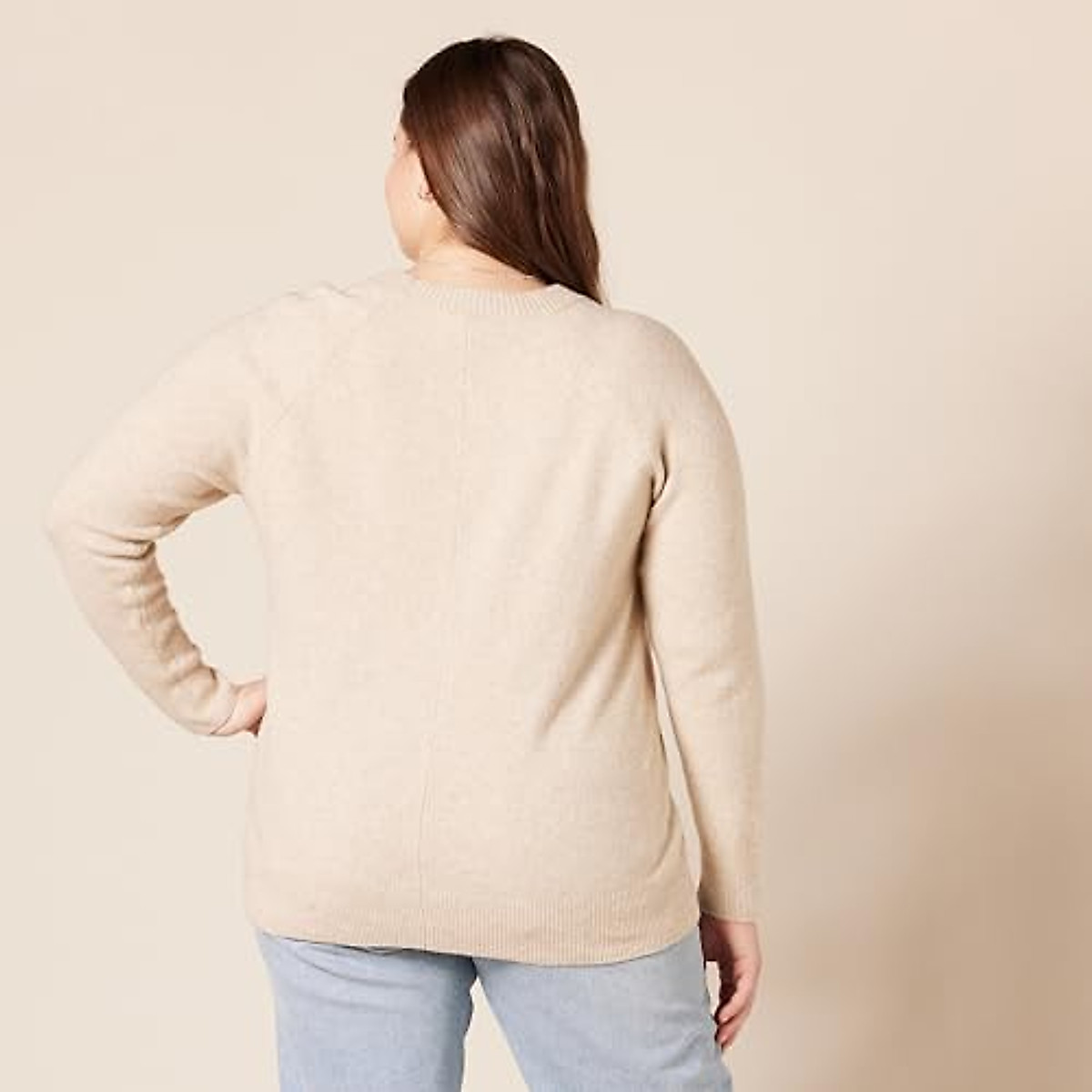 Amazon Essentials Women's Classic-Fit Soft Touch Long-Sleeve Crewneck Sweater, Beige, Small