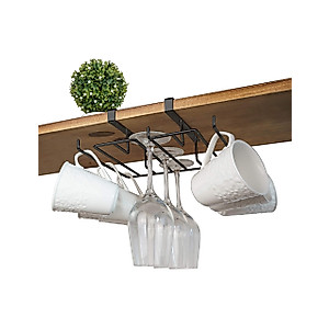 Bafvt Wine Glass And Mug Holder - 3 Rows Stemware Rack Under Cabinet25cm - black 304 Stainless Steel Hanger Storage Shelf, Fit for The Cabinet 0.8“ or Less