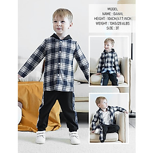 Fuermos Toddler Baby Boys Clothes Flannel Lattice Button Down Hooded Tops +Pants Boys Fall Winter Outfits(5-6T)