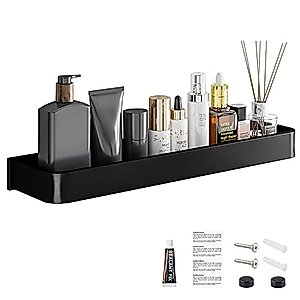 IUKPPTUI Bathroom Shelf Wall Mounted Decor Shower Rack Cosmetics Organizer Aluminium Floating Shelves for Kitchen Storage Black