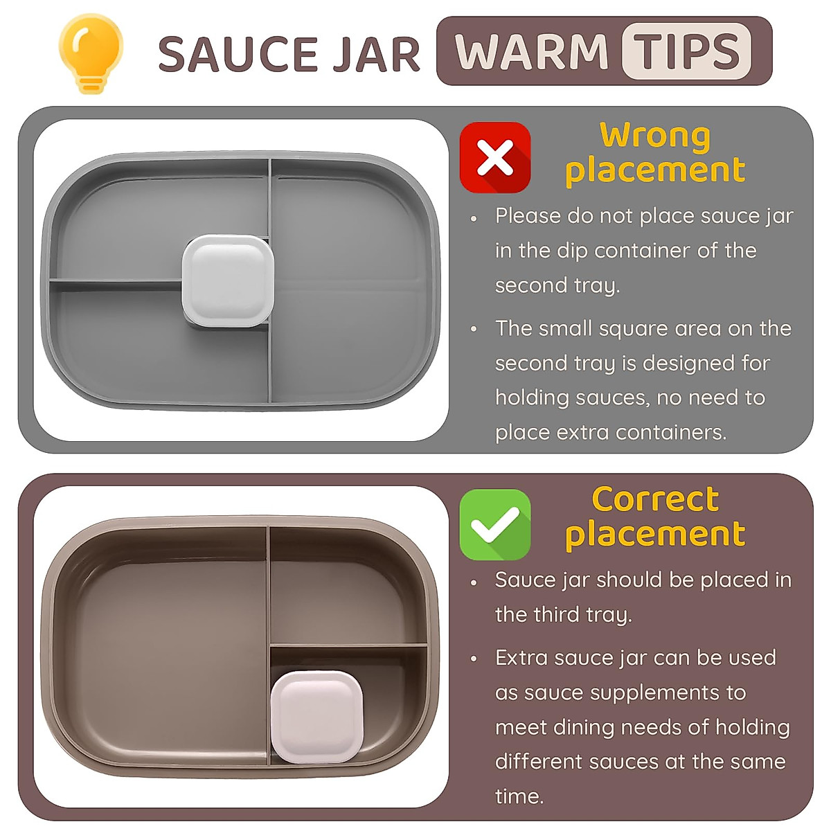 Bento Box Adult Lunch Box, Stackable Bento Lunch Container for Adults Kids, 3 Layer Portable Lunch Containers with Utensils, Sauce Jar, Muffin Liners, 63oz, Microwave & Dishwasher Safe, Brown