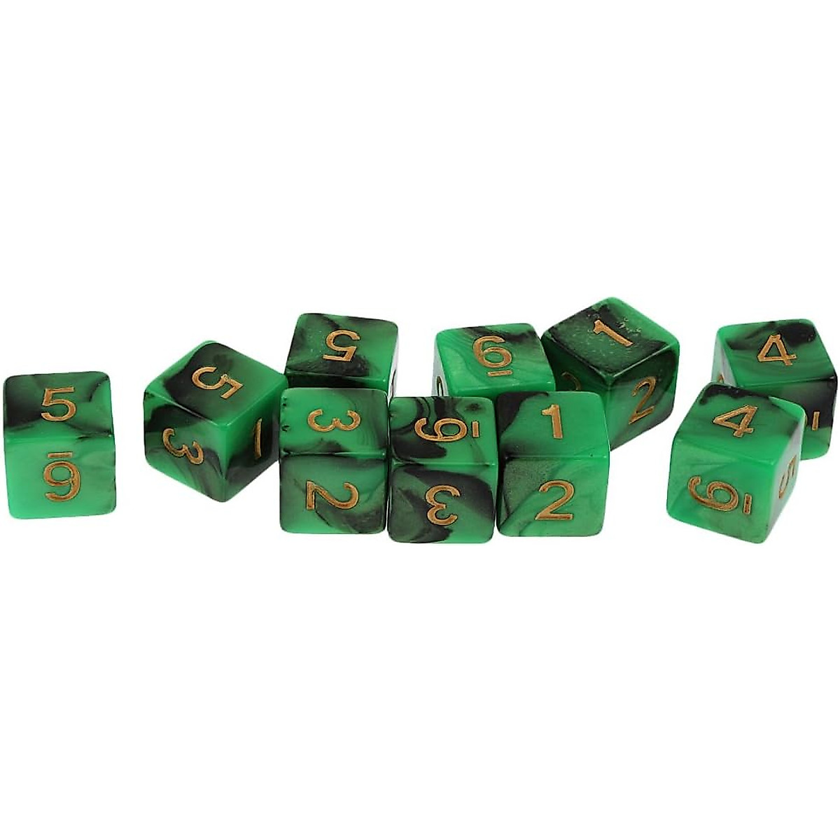 10pcs Six Sided Dual Colored D6 Dices For D&D Casino Poker Dice Guessing Games - Green & Black, 16mm