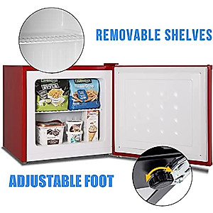 Antarctic Star Mini Upright Freezer -1.2 cu.ft Compact freezer with Removable Shelves and Adjustable Thermostat, for Home/Kitchen/Office(Red)