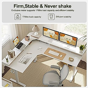 BANTI Triple Motor 75" L-Shape Standing Desk with 5 Drawers, Sit Stand Home Office Desk, Computer Workstation Corner Standing Desk with Spliced Panels, White Top