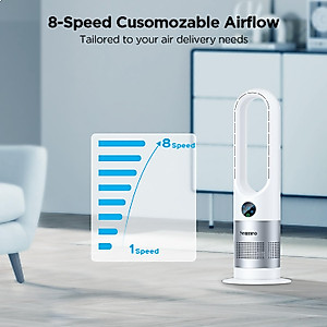 Senmeo Bladeless Fan, 26" Bladeless Tower Fan with Remote, 8 Speeds, 90° Oscillation, 9 Hour Timer, Large LED Display with Auto Off, Easy to Clean, Standing Floor Fan for Bedroom, Home, Office