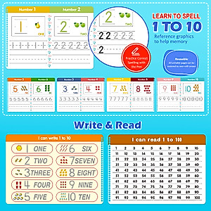 CALSPY 55 Pages Preschool Learning Activities Book+ 8 Dry Erase Markers- Montessori Handwriting Practice Alphabet Numbers Tracing Workbook for Kids Kindergartens Gifts Easter Valentines Children's Day